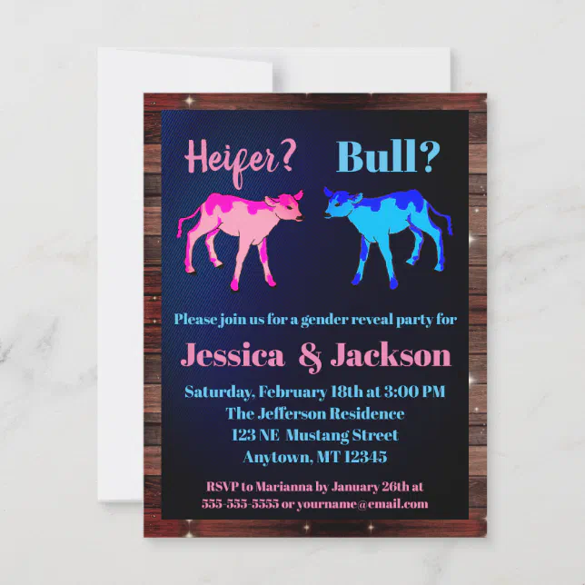Heifer or Bull Western Style Gender Reveal Invitation | Zazzle