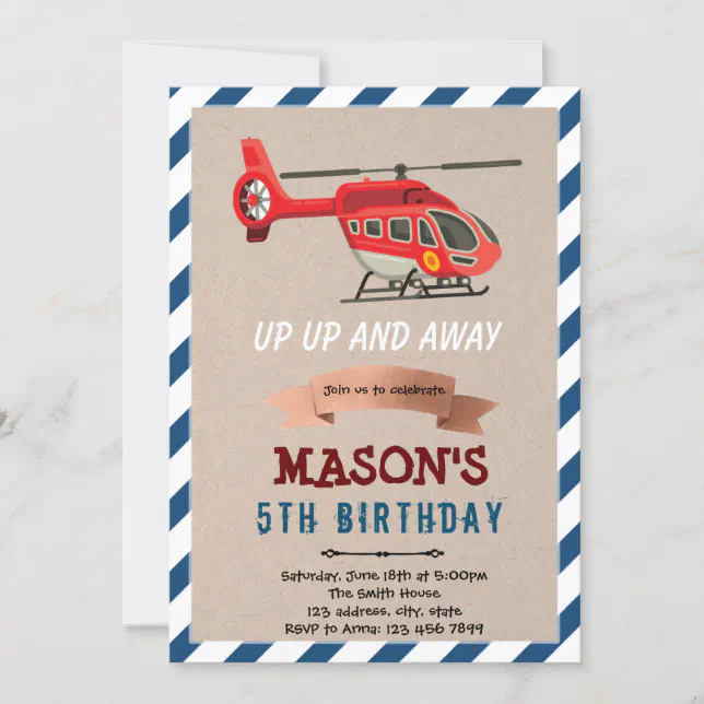 Helicopter airplane birthday theme Invitation | Zazzle
