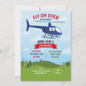 Helicopter Birthday Party Fly Over Red Blue Invitation | Zazzle