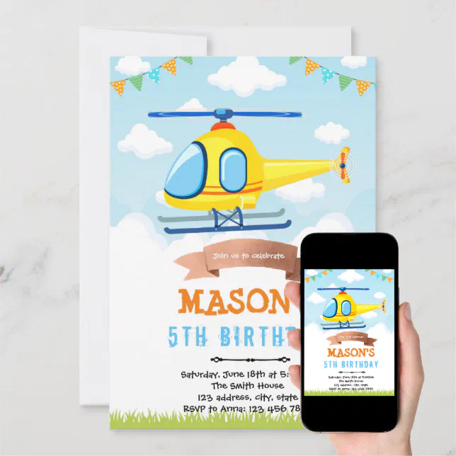 Helicopter birthday party invitation | Zazzle