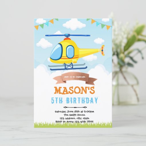 Helicopter birthday party invitation | Zazzle