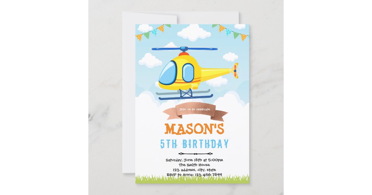 Helicopter birthday party invitation | Zazzle