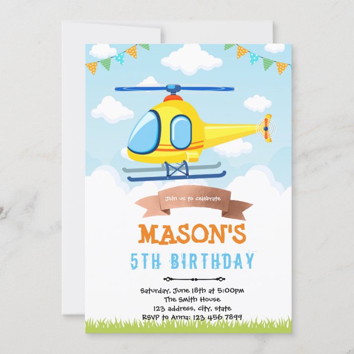 Helicopter birthday party invitation | Zazzle.com