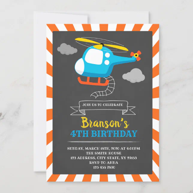 Helicopter birthday party invitation | Zazzle