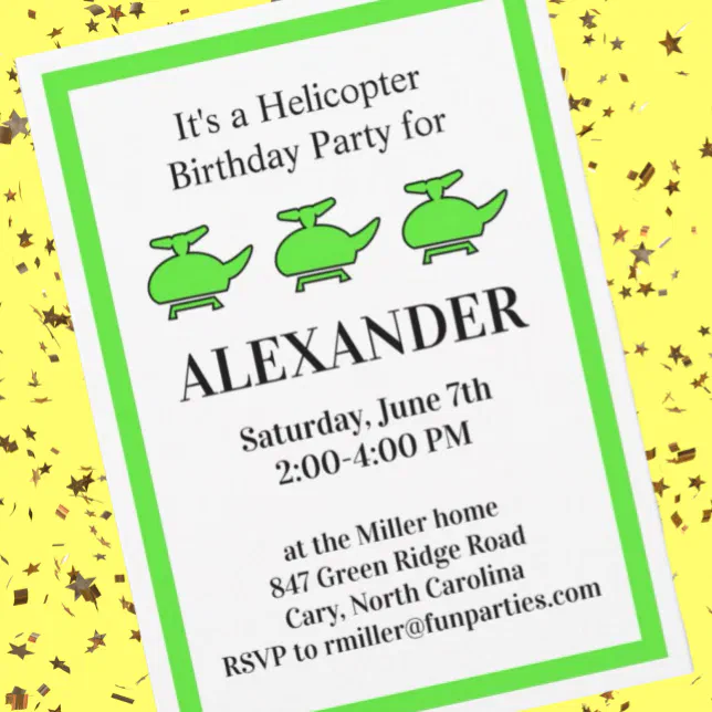 Helicopter Birthday Party Invitation | Zazzle