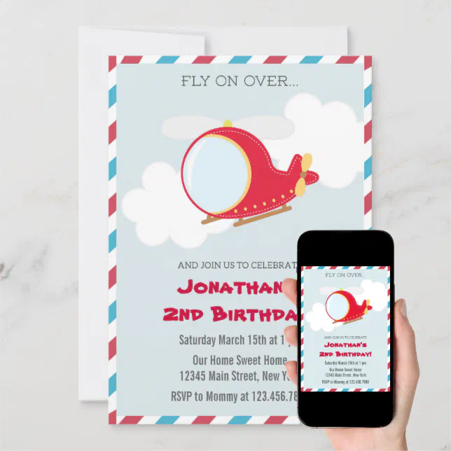 Helicopter Birthday Party Invitation | Zazzle