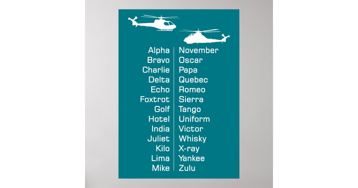 Helicopter Chopper Phonetic Spelling Alphabet Poster | Zazzle