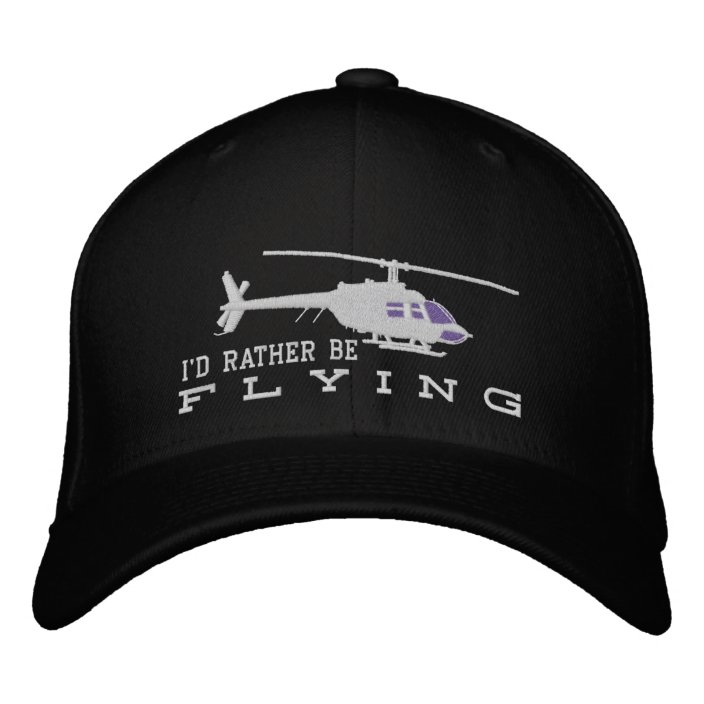 Helicopter Chopper Silhouette Rather Be Flying Embroidered Baseball Cap ...