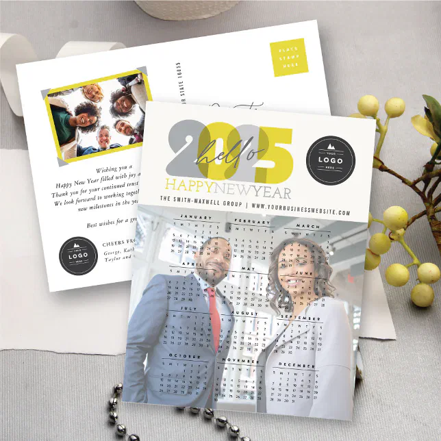 Hello 2025 Calendar Bold Typography New Year Photo Holiday Postcard ...