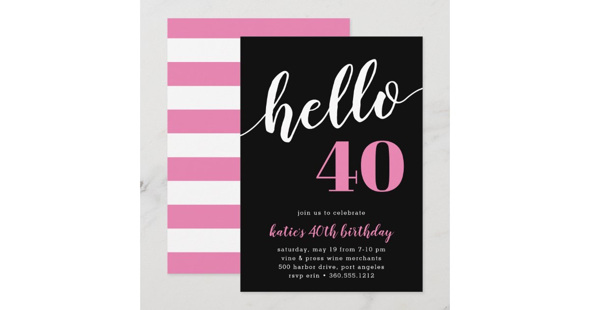 Hello 40 | Milestone Birthday Party Invitation | Zazzle.com