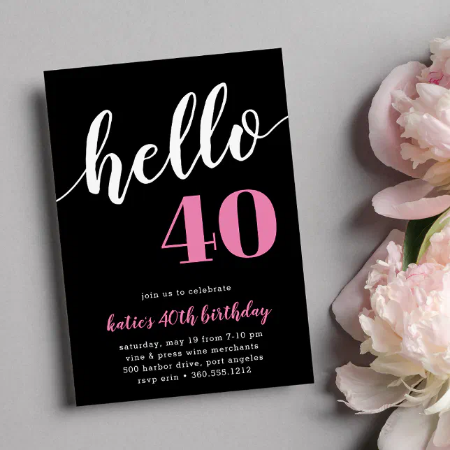 Hello 40 | Milestone Birthday Party Invitation | Zazzle