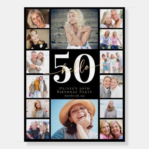 Hello 50 Fiftieth Birthday Photo Collage Welcome Foam Board | Zazzle