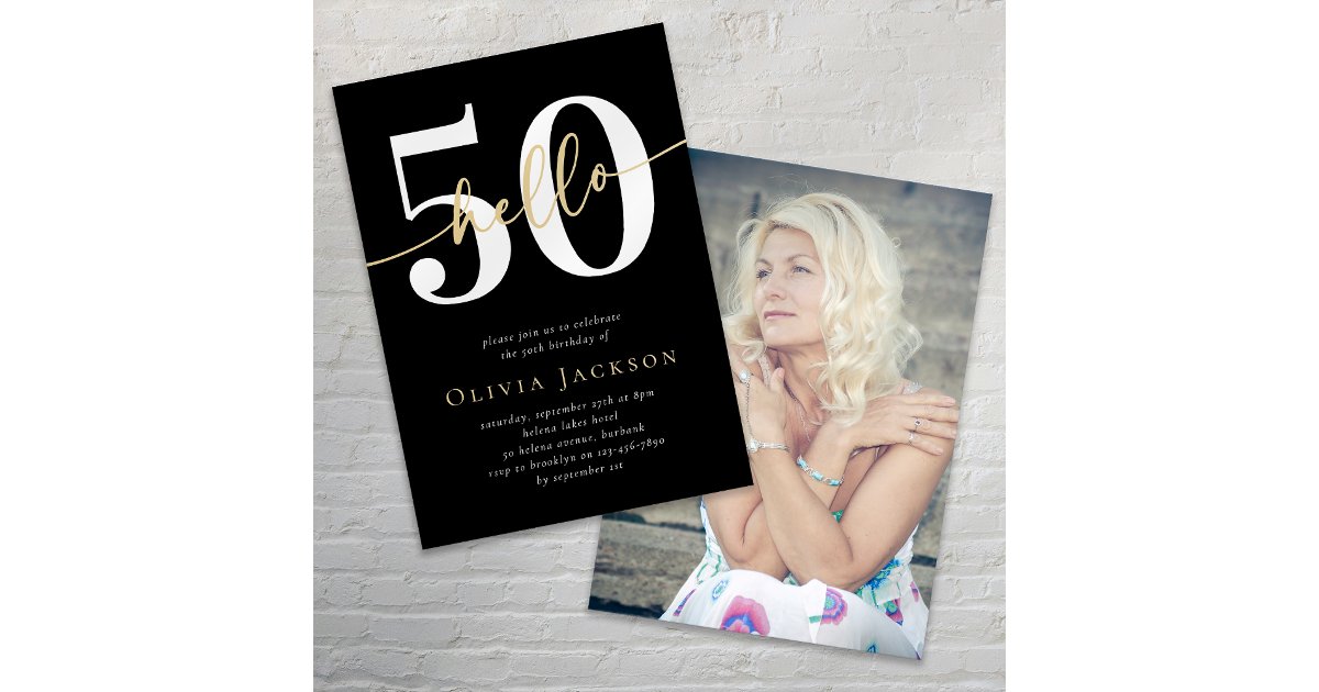 Hello 50 Photo Fiftieth Birthday Party Invitation | Zazzle