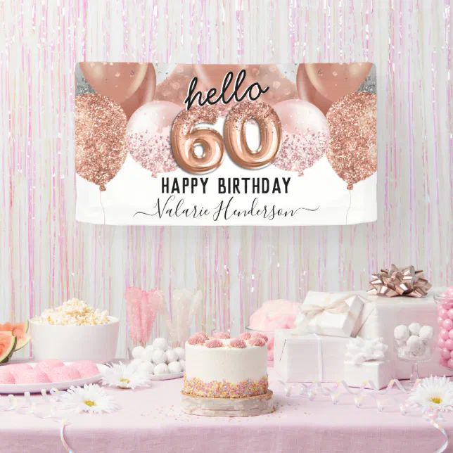Hello 60 Pink Glitter Birthday Balloons Sign | Zazzle
