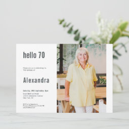 Hello 70 Modern Custom Photo 70th Birthday Party Invitation | Zazzle