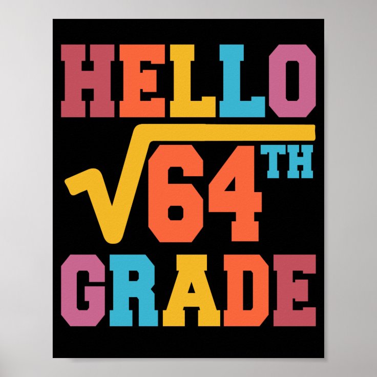 Hello 8th grade Square Root of 64 math Student Poster | Zazzle