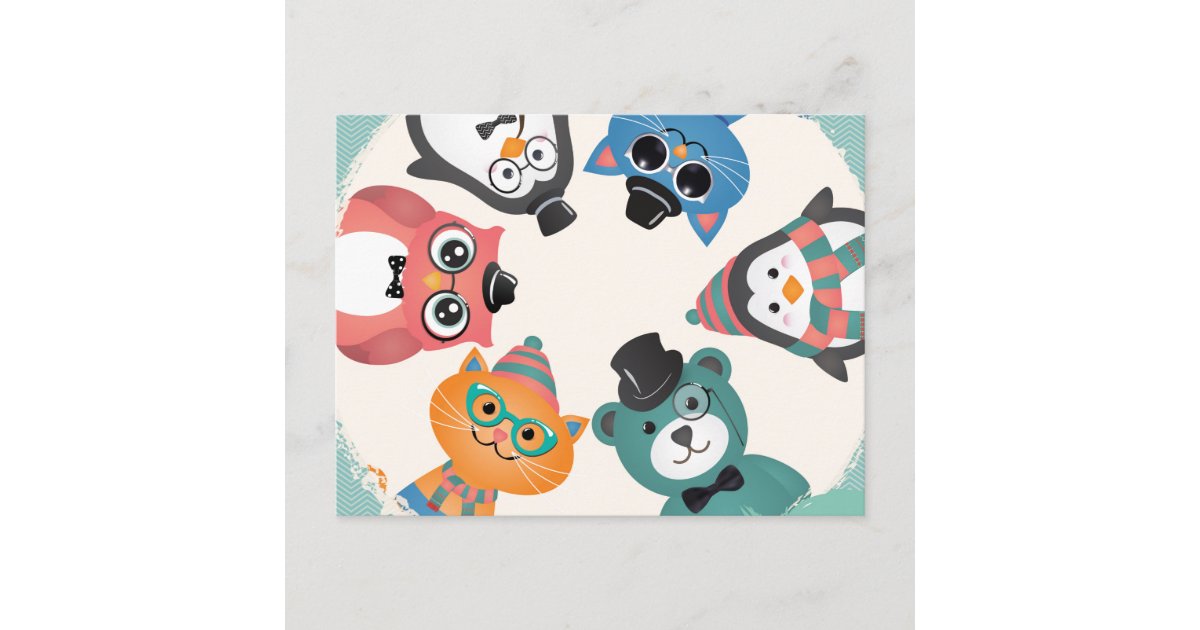 Hello! Animal Friends Circle Postcard | Zazzle