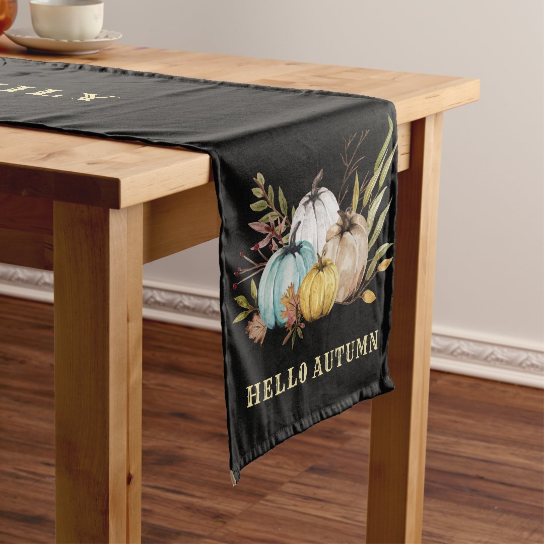 Hello Autumn Family Name Pumpkins Short Table Run Short Table Runner ...