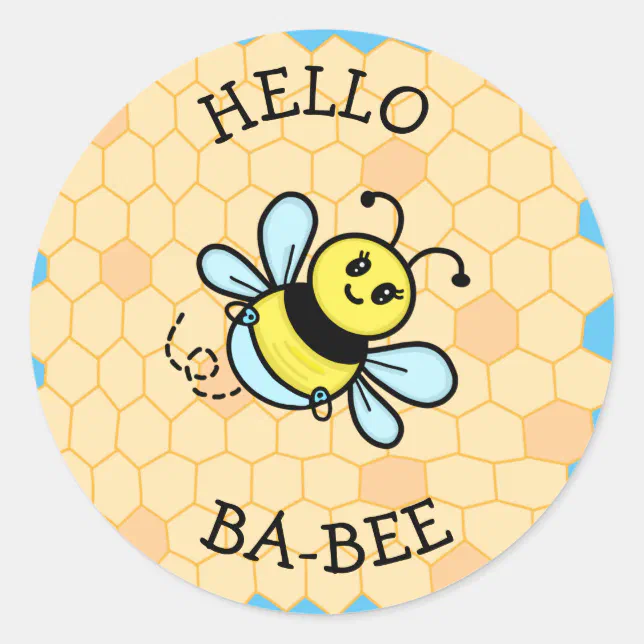 Hello, Ba-bee Baby Shower or Birth Announcement Classic Round Sticker ...