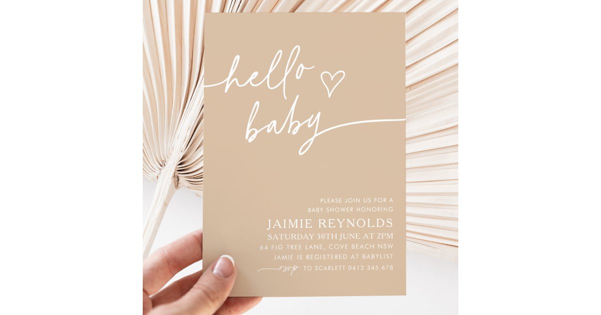 Hello Baby Beige Baby Shower Invitation | Zazzle