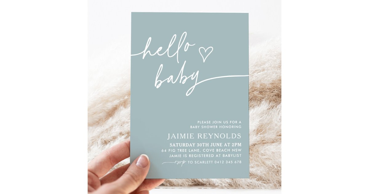 Hello Baby Blue Baby Shower Invitation | Zazzle