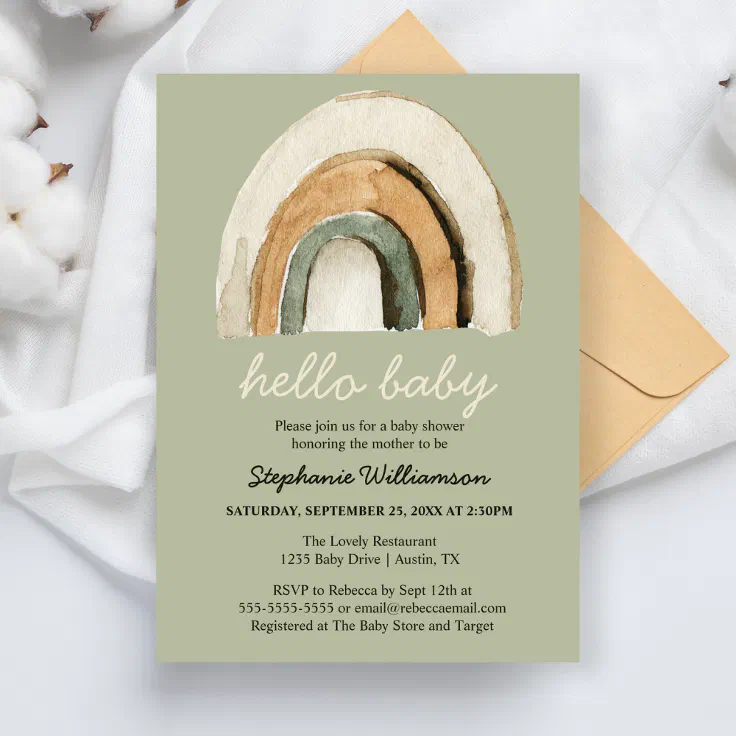 Hello Baby Boho Rainbow Baby Shower Invitation | Zazzle