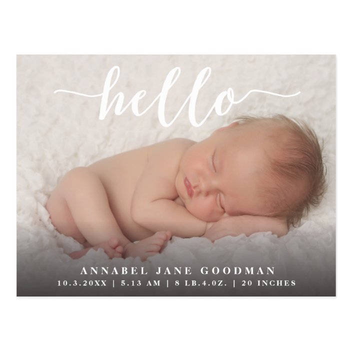 Hello Baby Boy Girl Birth Announcement Photo Postcard | Zazzle.com