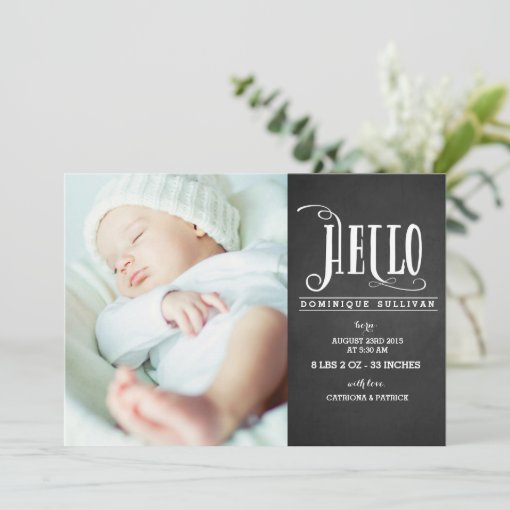 Hello Baby Chalkboard Photo Birth Announcement | Zazzle
