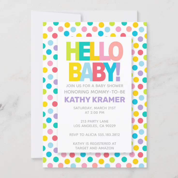 HELLO BABY! Colorful Baby Shower Invitation | Zazzle