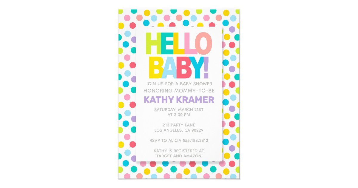 HELLO BABY! Colorful Baby Shower Invitation | Zazzle.com