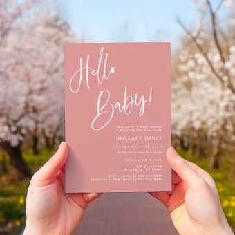 Hello Baby Dusty Pink/ Rose Bohemian Baby Shower Invitation | Zazzle