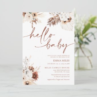 Hello Baby Invitation Earthy Pampas Baby Shower | Zazzle