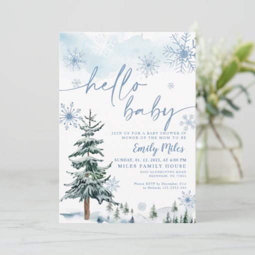 Hello Baby invitation, Winter blue baby shower Invitation | Zazzle