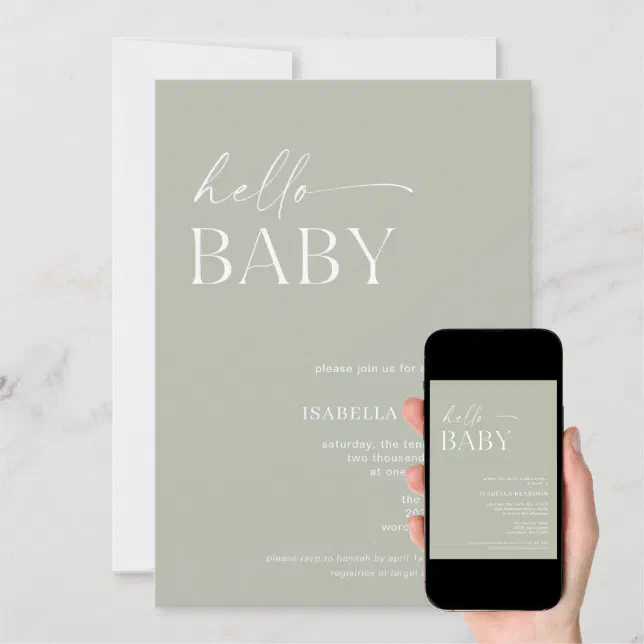 Hello Baby Minimalist Baby Shower Invitation | Zazzle