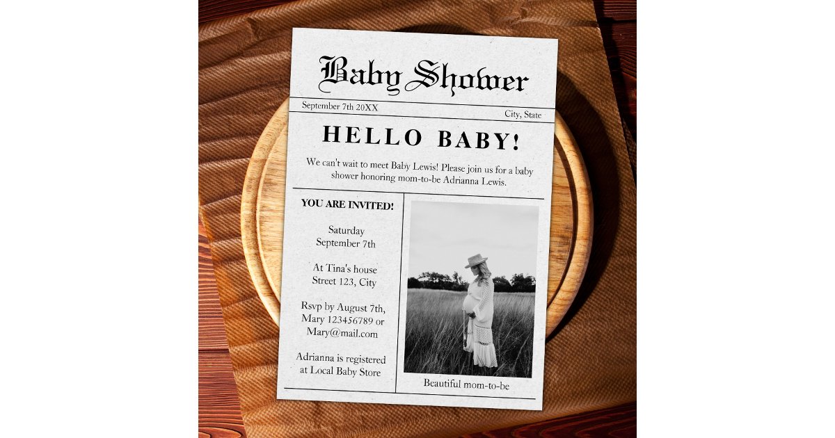 Hello Baby Newspaper Photo Baby Shower Invitation | Zazzle