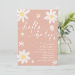 Hello Baby Pink Daisy Baby Shower Invitation | Zazzle