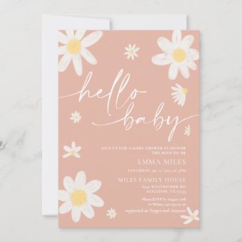 Hello Baby Pink Daisy Baby Shower Invitation | Zazzle