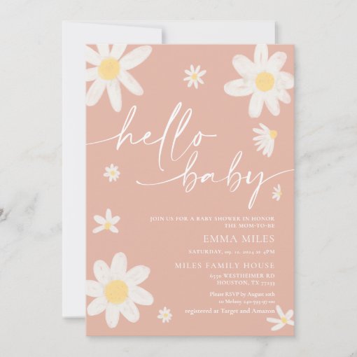 Hello Baby Pink Daisy Baby Shower Invitation | Zazzle