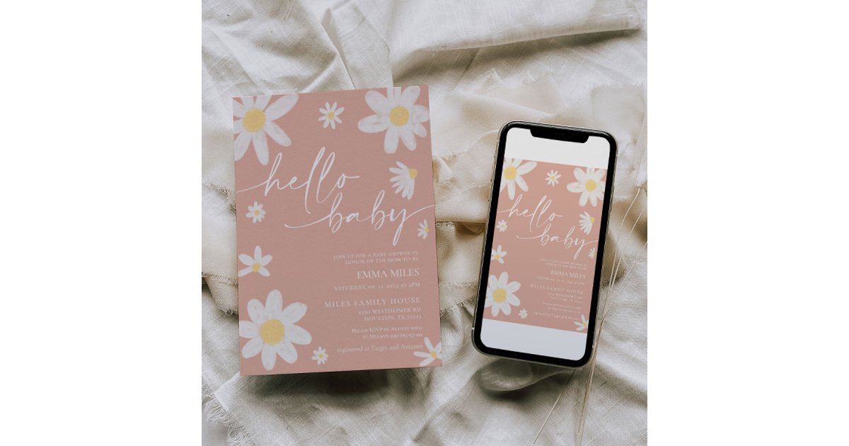 Hello Baby Pink Daisy Baby Shower Invitation | Zazzle