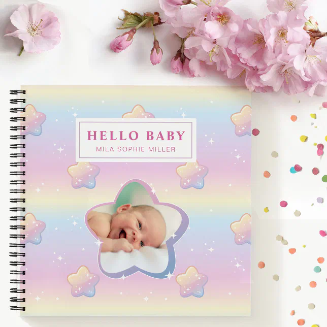 Hello Baby Rainbow Custom Photo Notebook | Zazzle