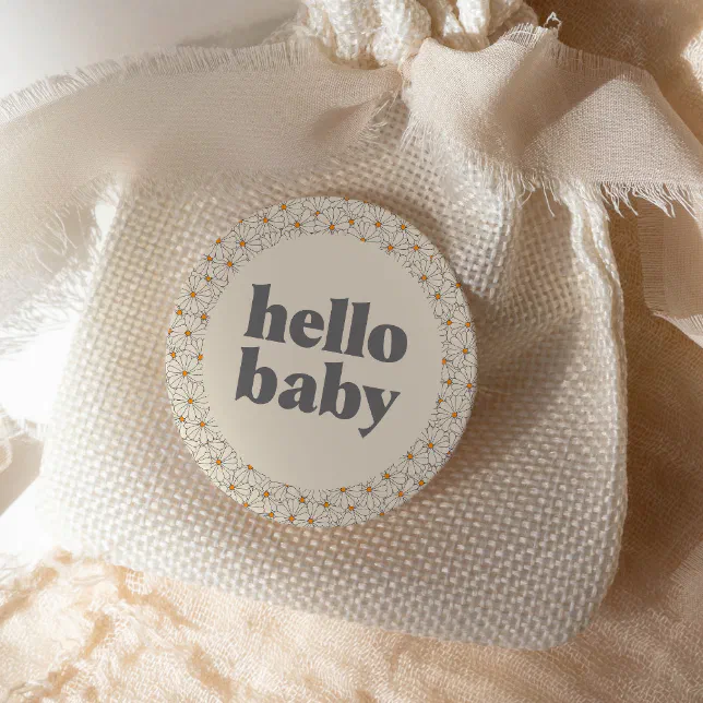 Hello Baby Retro Boho Daisy Custom Classic Round Sticker | Zazzle