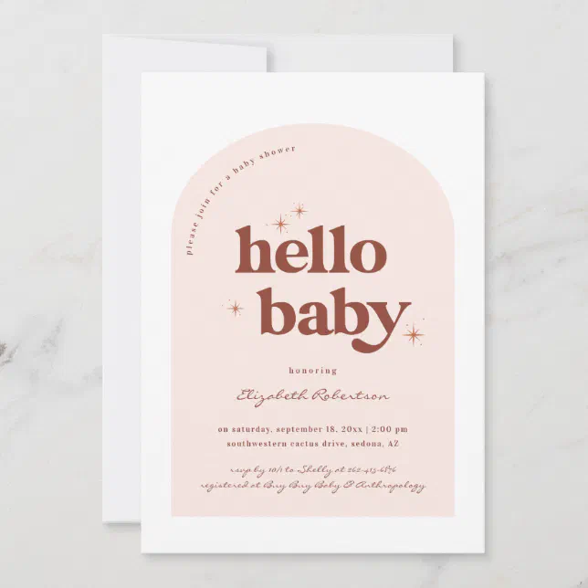 Hello Baby | Retro Pink & Terracotta Baby Shower Invitation | Zazzle