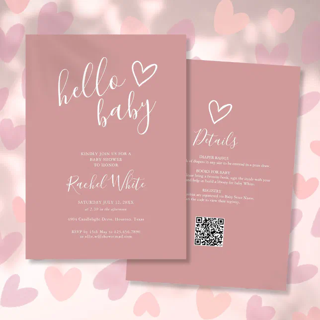 Hello Baby Shower All In One Dusty Rose Pink Invitation | Zazzle