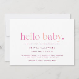 Hello Baby | Simple Heart Pink Girl Baby Shower Invitation | Zazzle