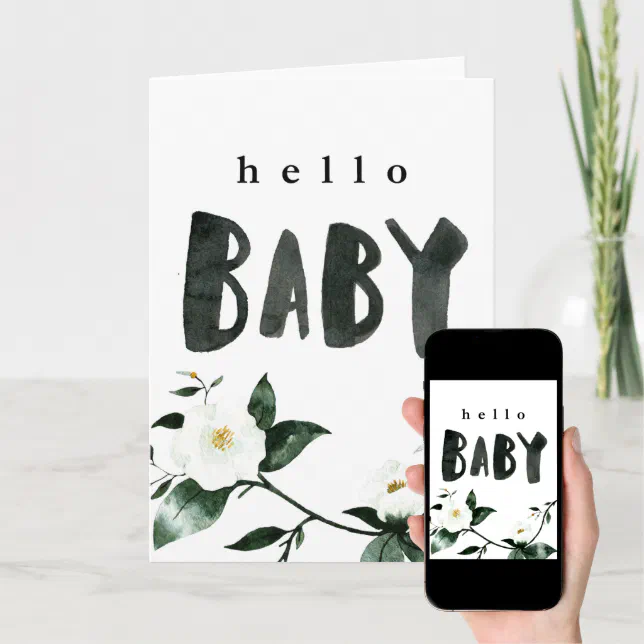 Hello Baby Watercolor Floral Card | Zazzle