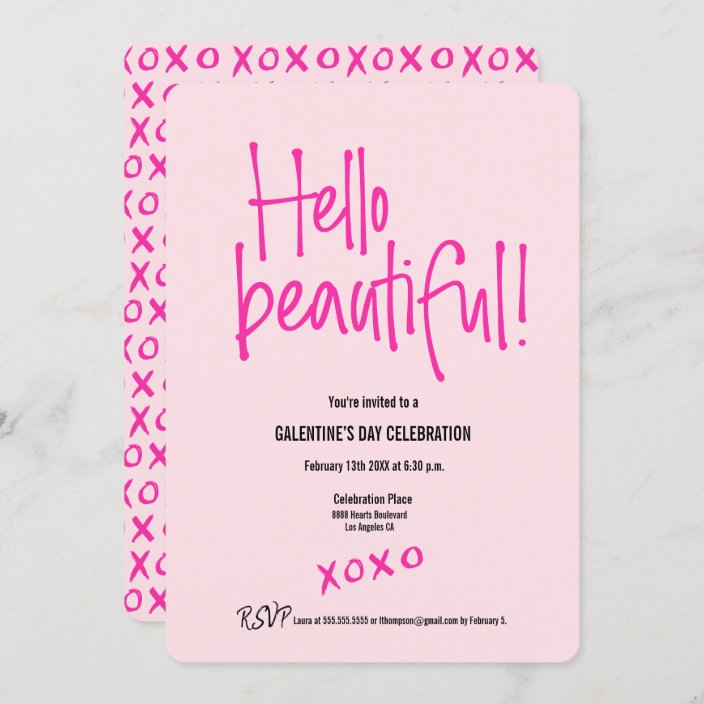 Hello Beautiful! Galentine's Day xoxo pink custom Invitation | Zazzle.com