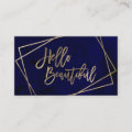 Hello beautiful gold script navy blue watercolor business card | Zazzle