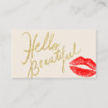 Hello Beautiful Gold Typography Red Lips Print Business Card | Zazzle