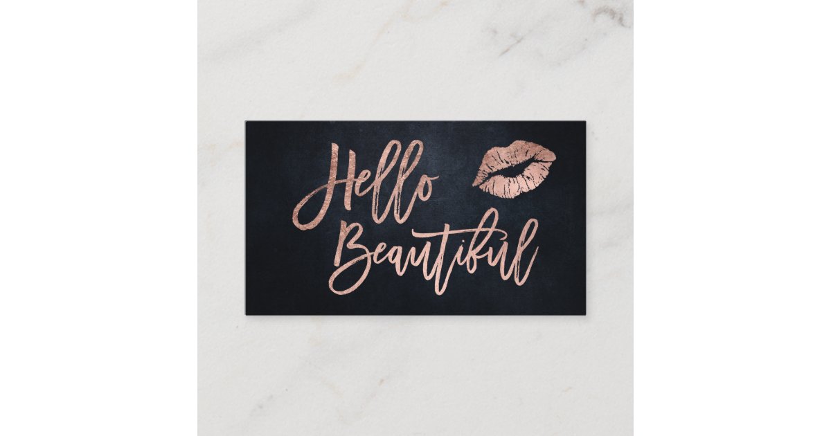 Hello beautiful lips rose gold script watercolor business card | Zazzle