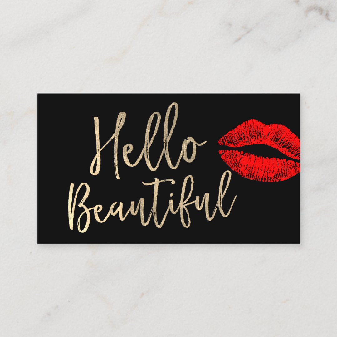 Hello Beautiful Makeup Artist Gold Typography Business Card | Zazzle